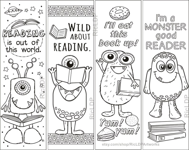 8 Whimsical Monster Coloring Bookmarks With Reading Quotes – Printable ...