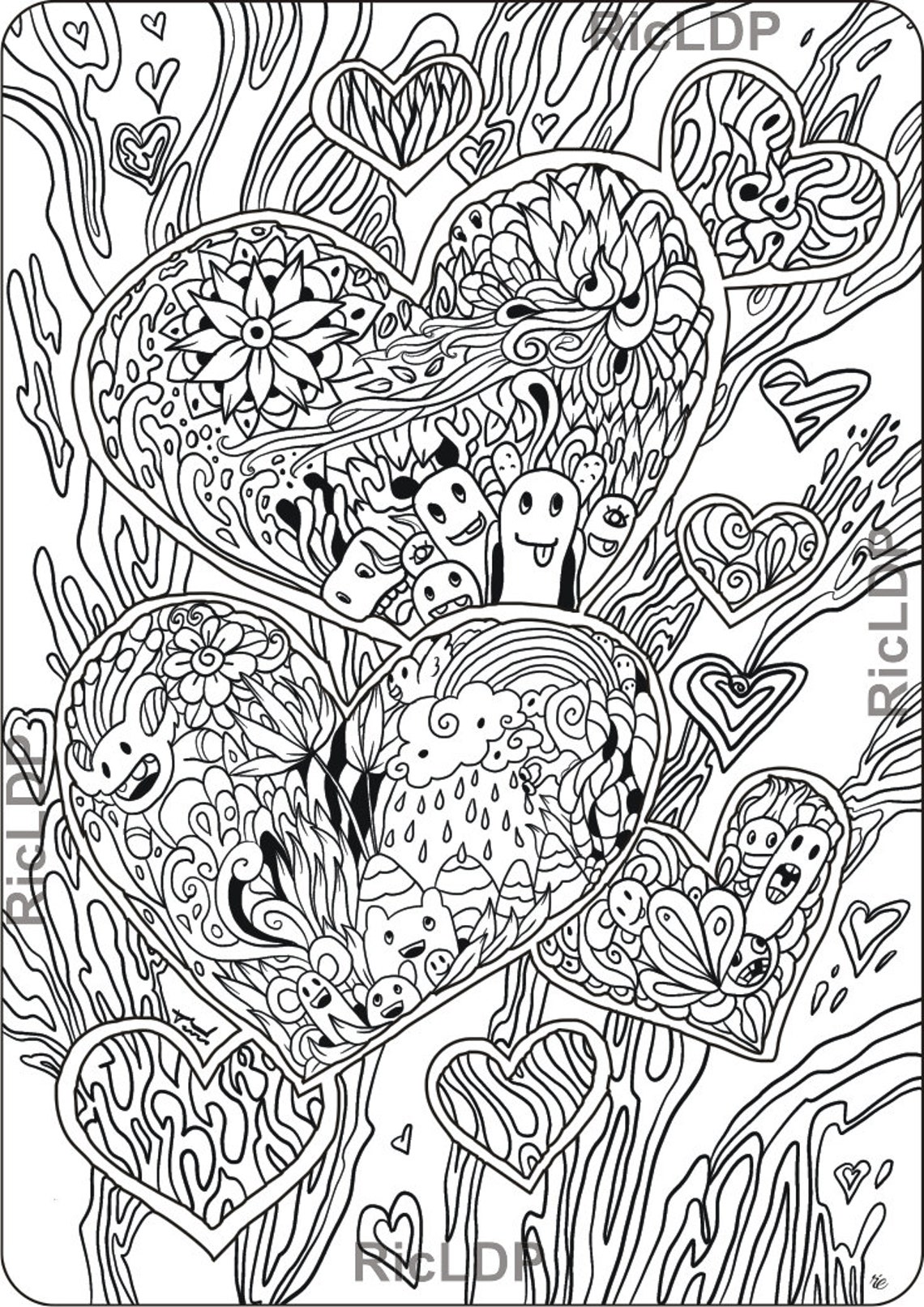 Hearts and Monsters Coloring Pages Cute Monster Doodles - Etsy