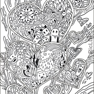 Hearts and Monsters Coloring Pages Cute Monster Doodles - Etsy