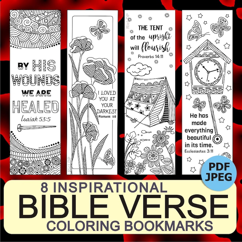8 Inspirational Bible Verse Coloring Bookmarks: Printable Christian Art ...