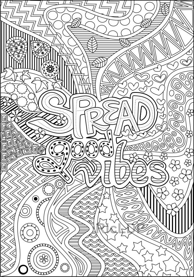 Four Positive Vibe Coloring Pages Spread Good Vibes on a | Etsy UK