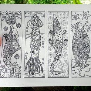 Animal Zentangle Coloring Bookmarks Heron Crocodile Snake Parrot ...