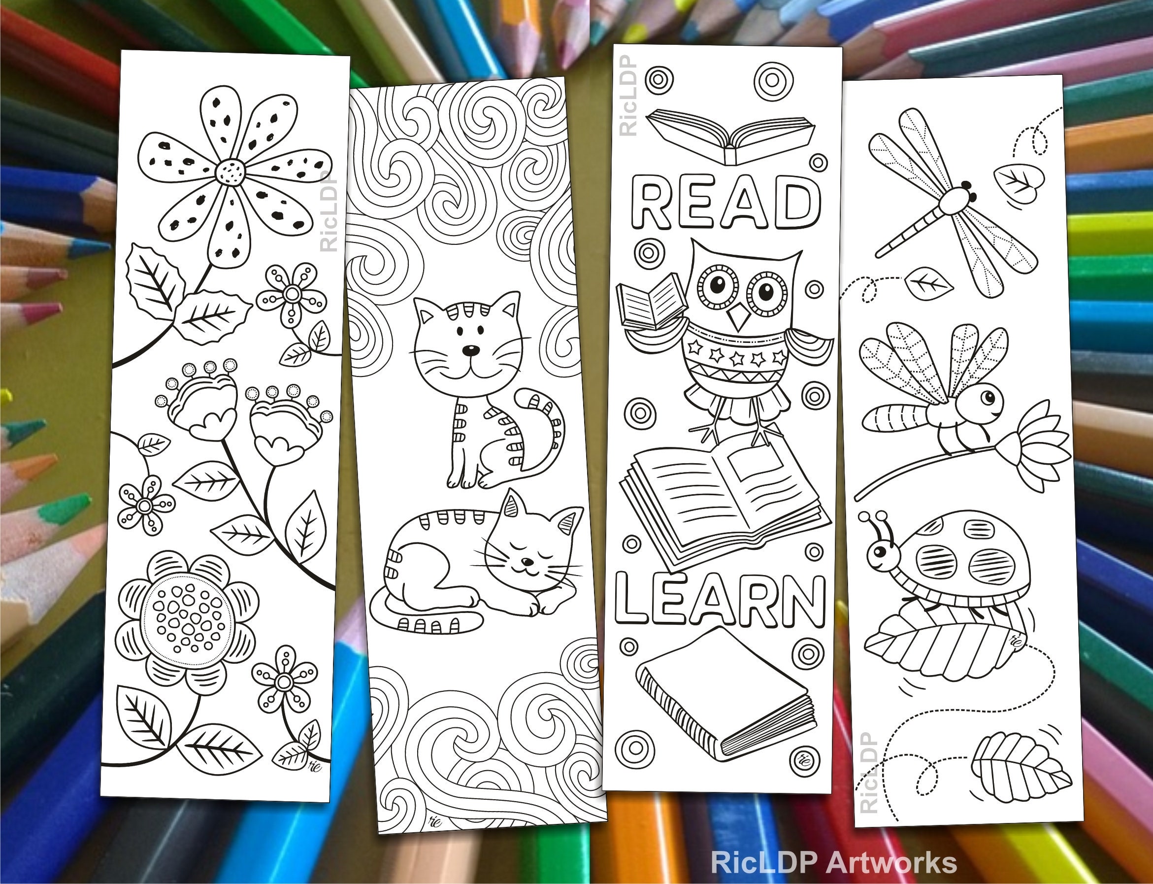 8 Coloring Bookmarks With Simple Designs Set 2 Cute Doodles Plain ...