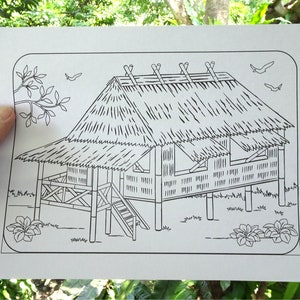 Philippine Bahay Kubo Coloring Pages: Asian Art (printable PDF) - Etsy