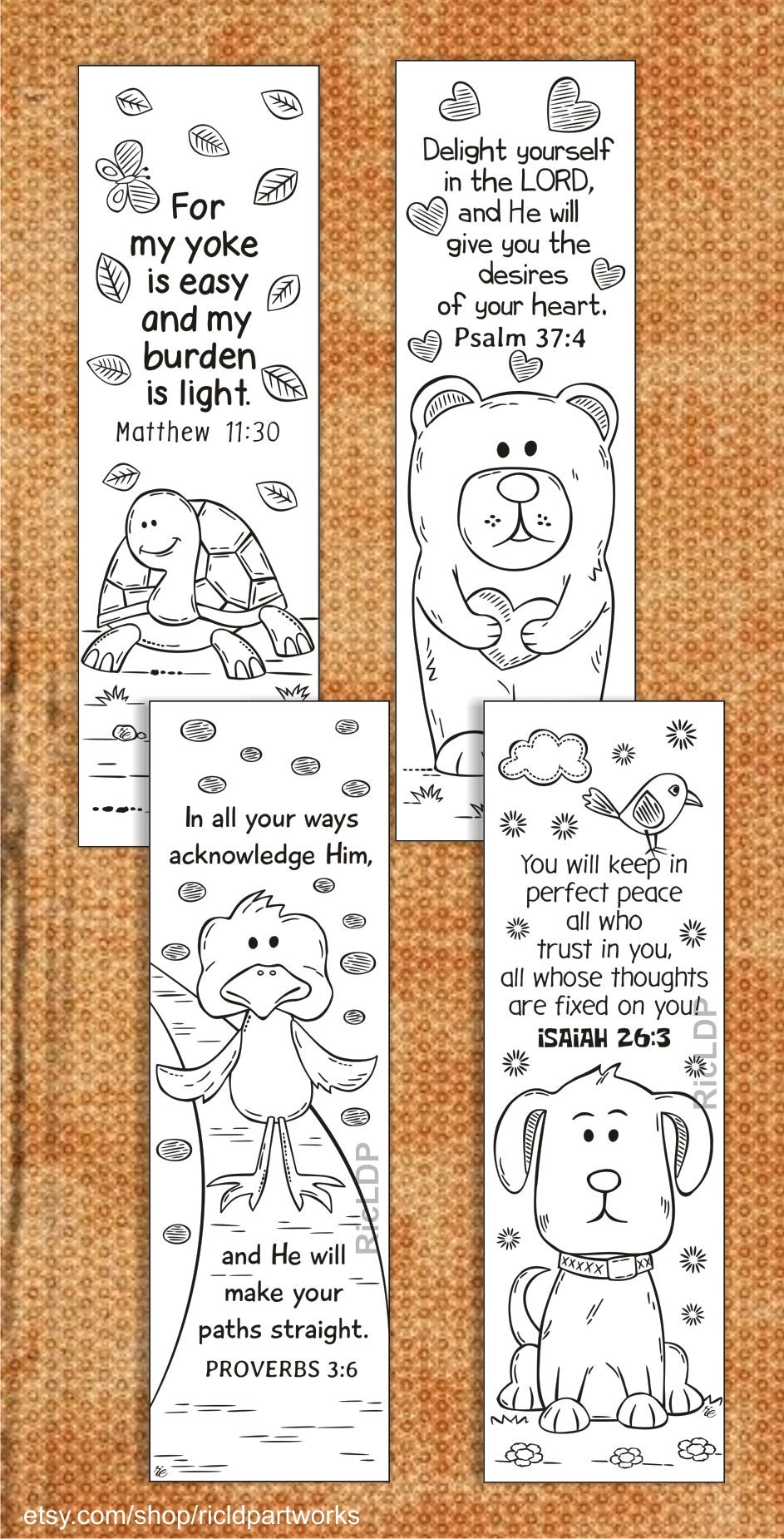 Animal Bible Verse Coloring Bookmarks for Kids - Printable Set of 4 - Etsy