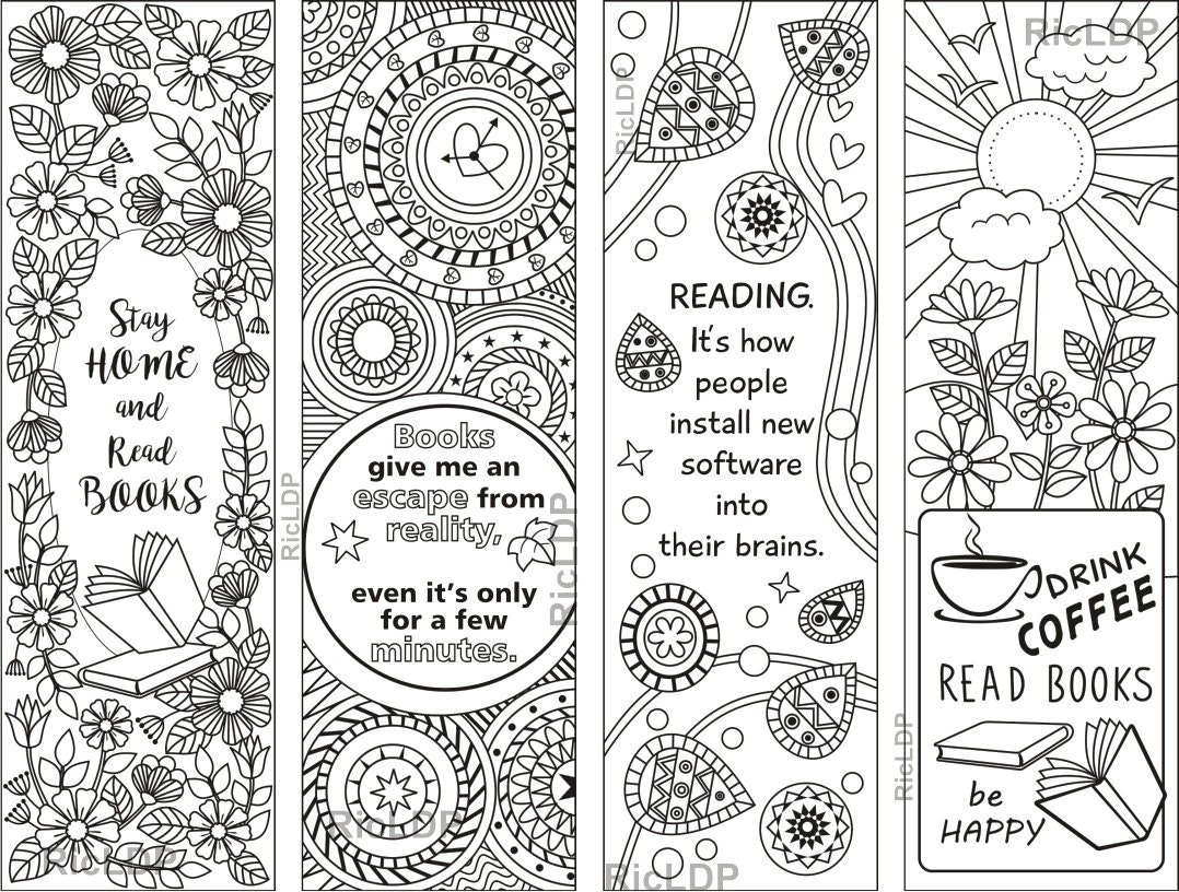 Coloring Bookmarks: Motivational Quotes & Art Doodles (PDF/JPEG) - Etsy