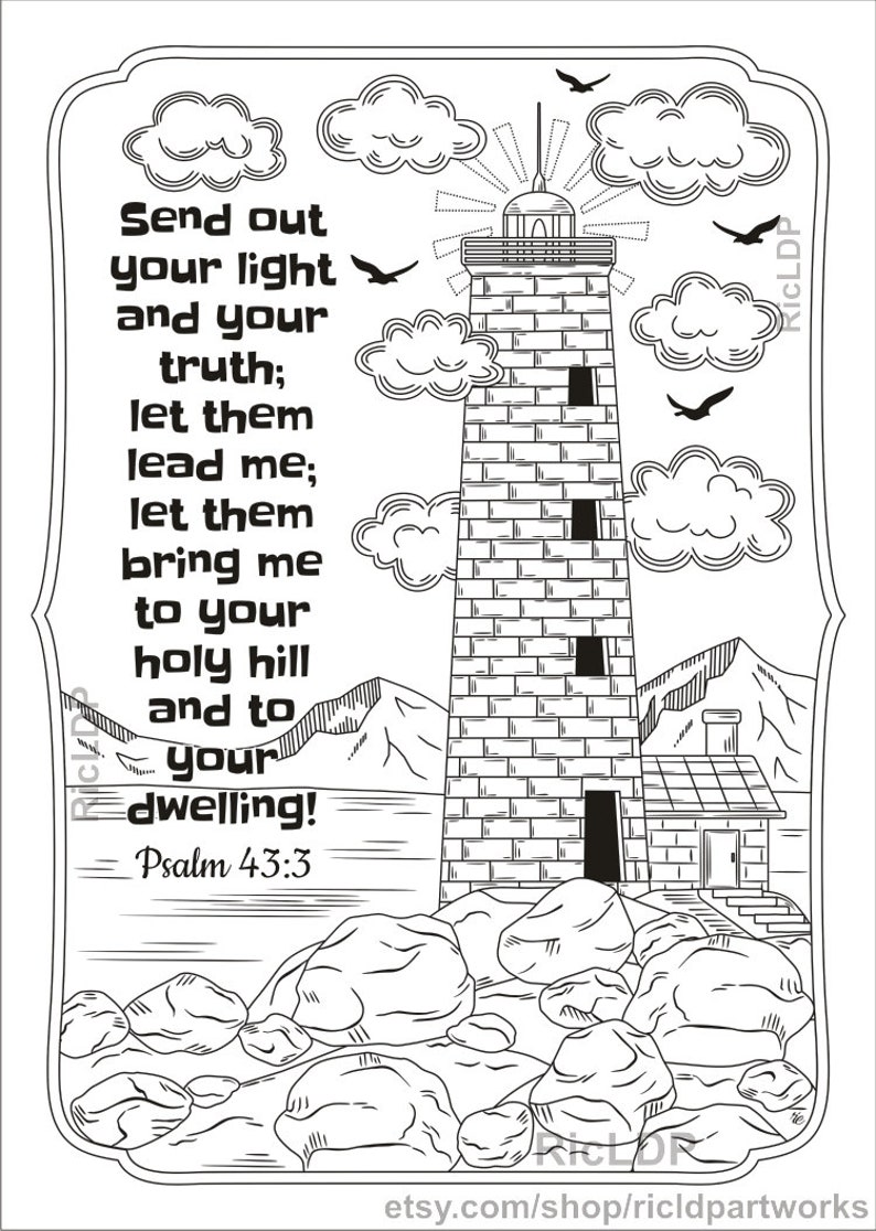 Two God's Light Coloring Pages Psalm 43 3 and Psalm 18 28 Lighthouse ...