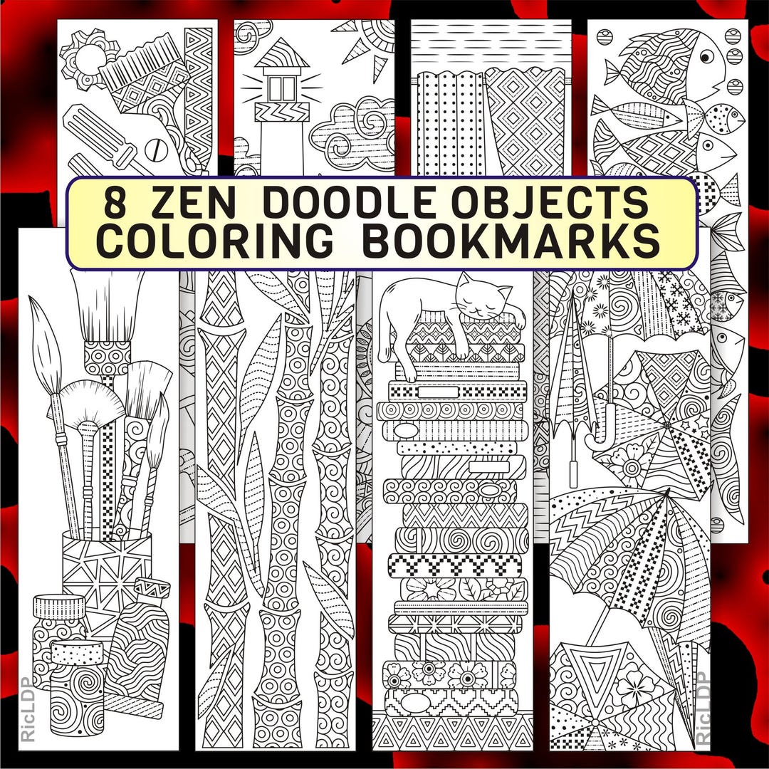 8 Printable Coloring Bookmarks for Kids & Adults – Zen Doodle Pattern ...