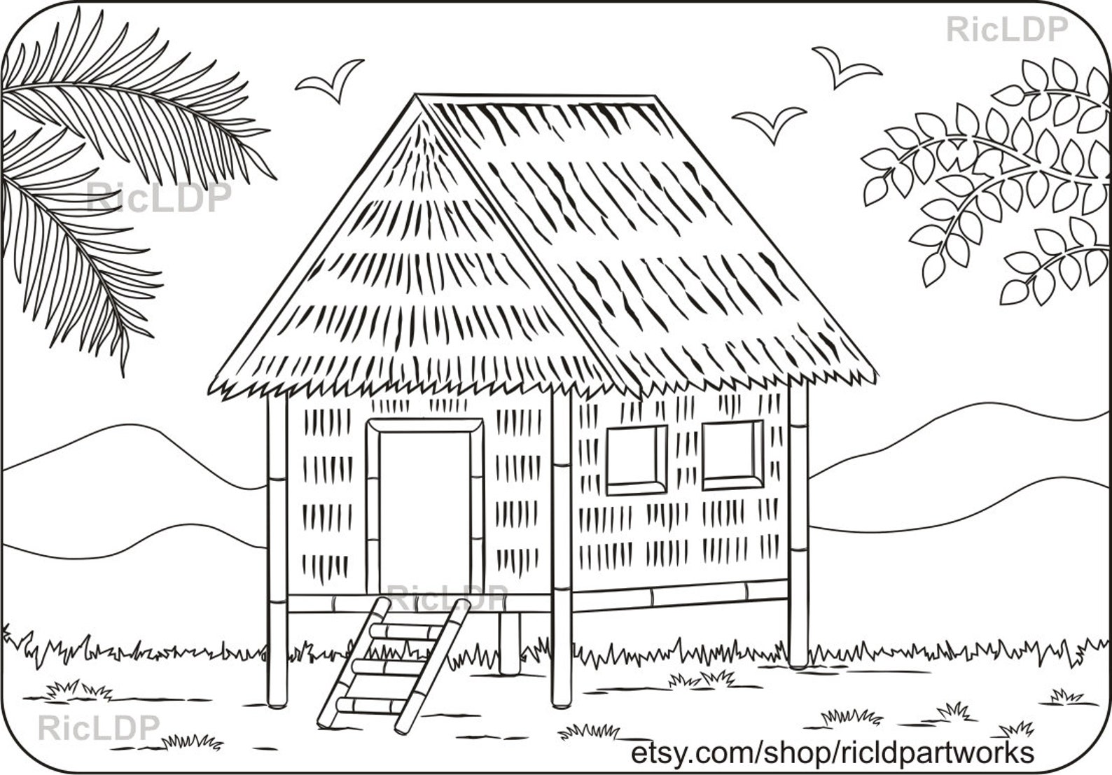 Philippine Bahay Kubo Coloring Pages: Asian Art (printable PDF) - Etsy