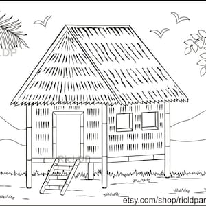 Philippine Bahay Kubo Coloring Pages: Asian Art (printable PDF) - Etsy