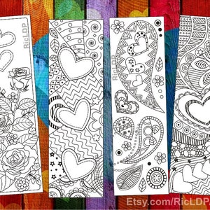 Heart Doodles Coloring Bookmarks Valentines Day Love Roses Paisleys ...
