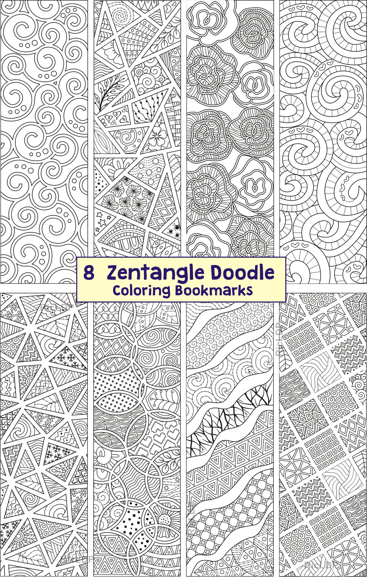 Mindfulness Coloring Bookmarks – 8 Printable Line Art Doodles (PDF ...