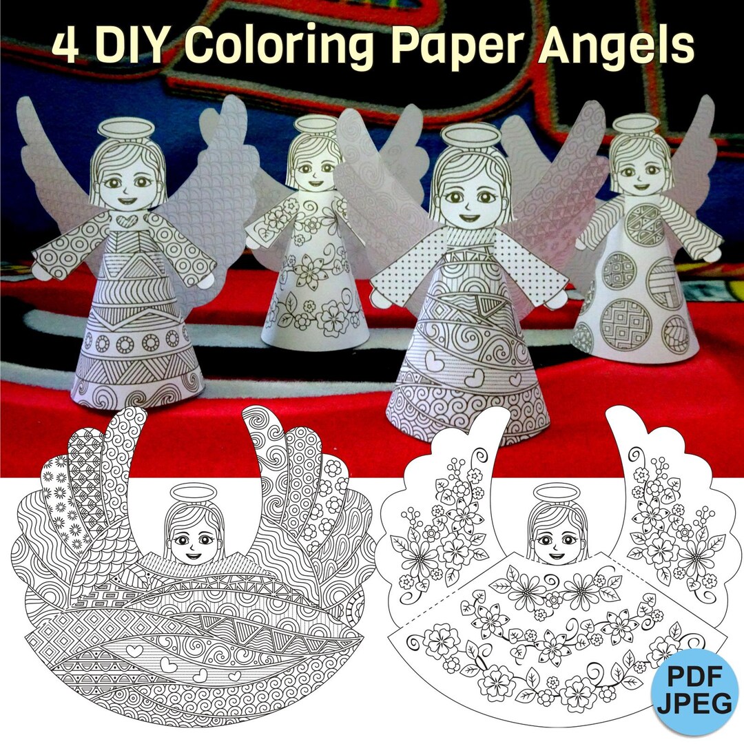Printable Coloring Angel Templates: Kids' Christmas Craft Activity (PDF ...
