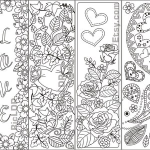 Heart Doodles Coloring Bookmarks Valentines Day Love Roses Paisleys ...