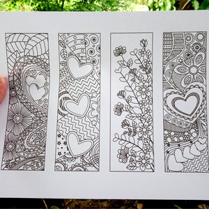 Heart Doodles Coloring Bookmarks Valentines Day Love Roses Paisleys ...
