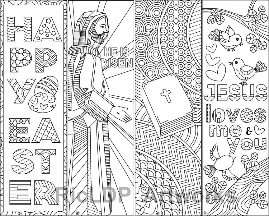 8 Coloring Bookmarks for Easter set 2 Christian Doodles Kids Sunday ...