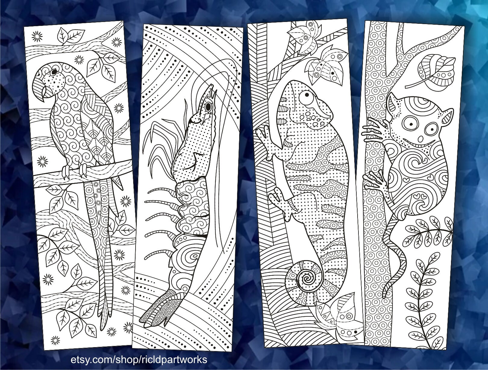 Cute Animal Coloring Bookmarks Chameleon, Walrus, Catfish, Shrimp ...