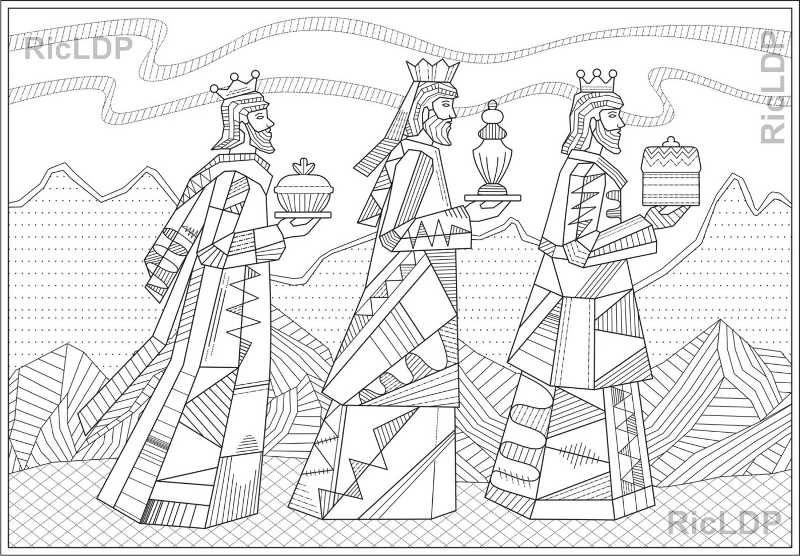Set of 3 Christmas Zentangle Pages Nativity Drawing Angel With Trumpet ...
