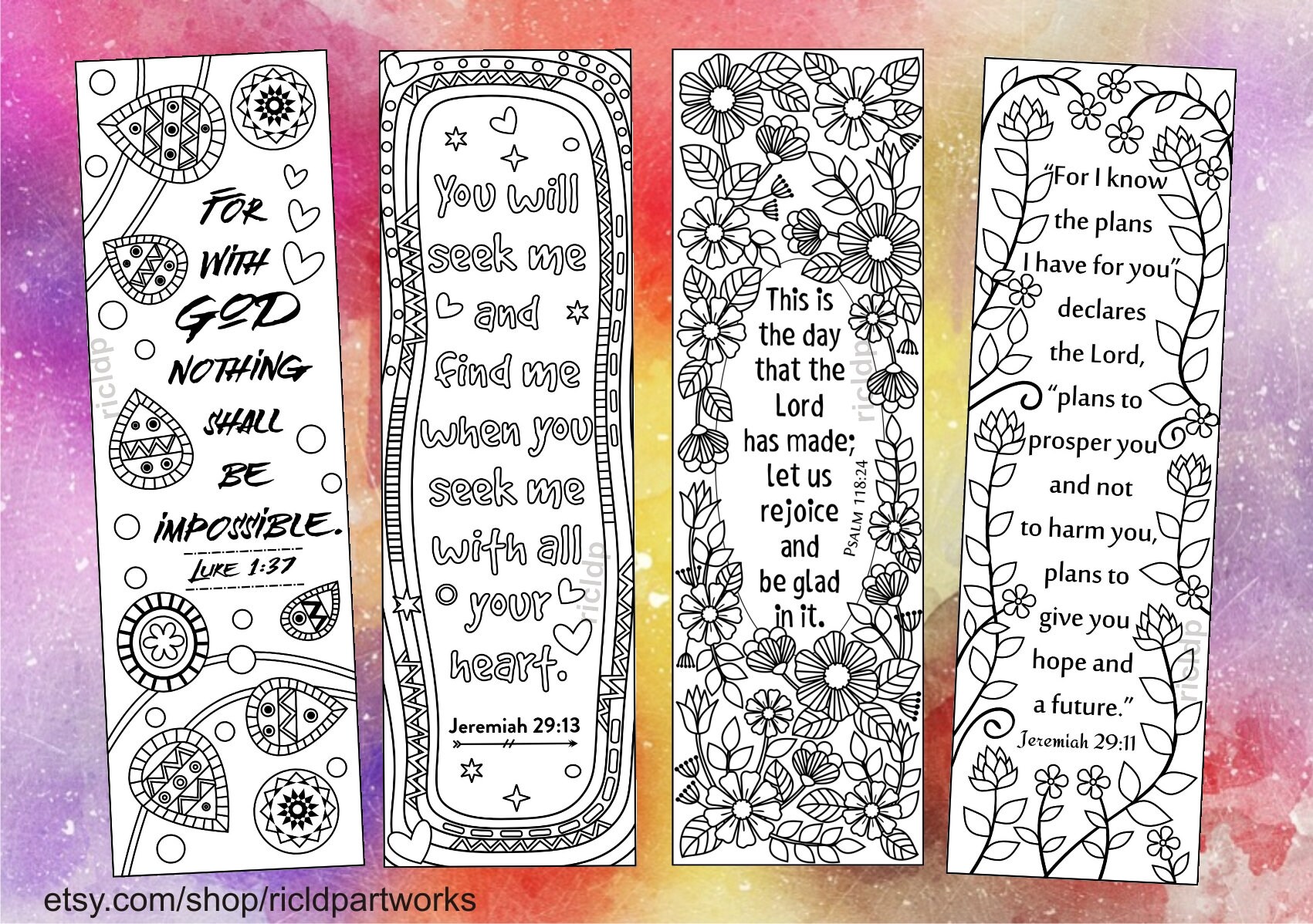 Christian Coloring Bookmarks: Bible Verse Art, Zen Doodles (PDF & JPEG ...