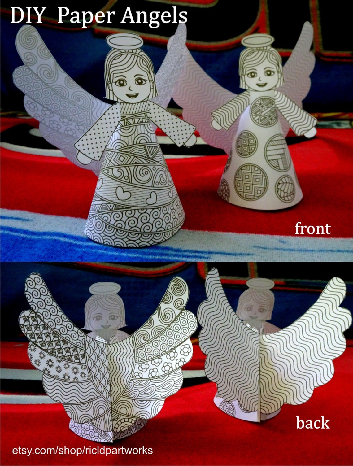 Set of 4 Coloring Paper Angels DIY Crafts Angel Decors for All ...