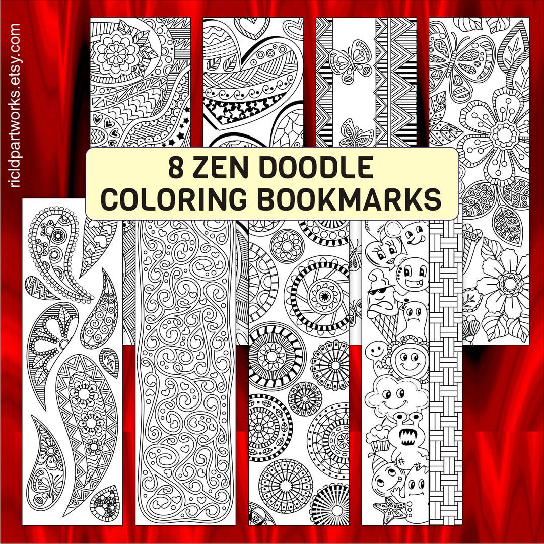 8 Zen Doodle Bookmarks for Mindful Coloring, Stress Relief & Creative ...