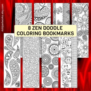 8 Zen Doodle Bookmarks for Mindful Coloring, Stress Relief & Creative ...