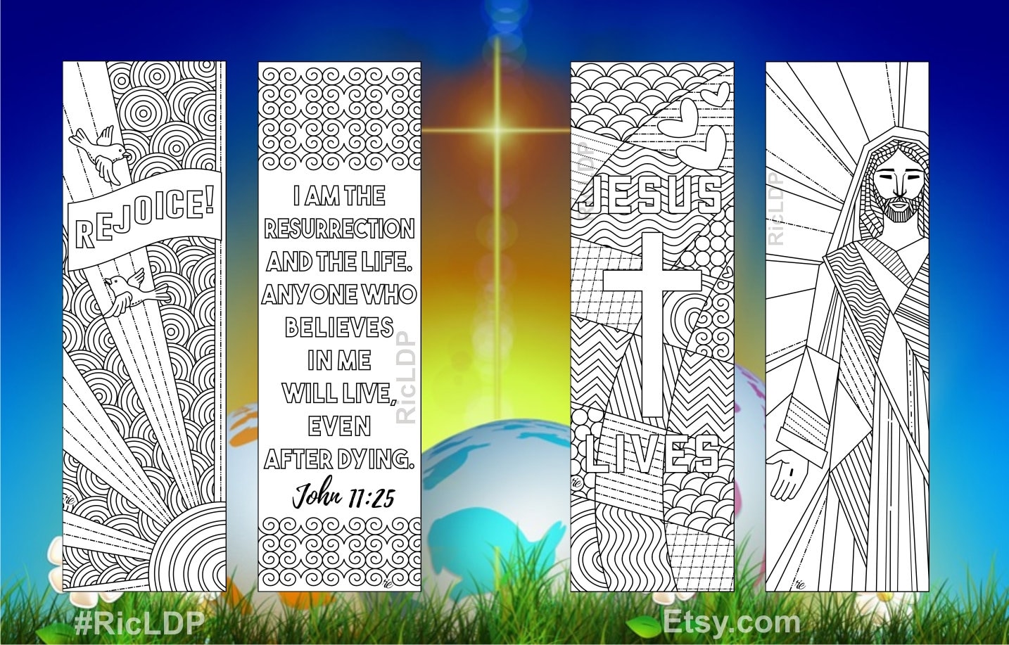 Set of 8 Coloring Bookmarks for Easter Christian Coloring - Etsy