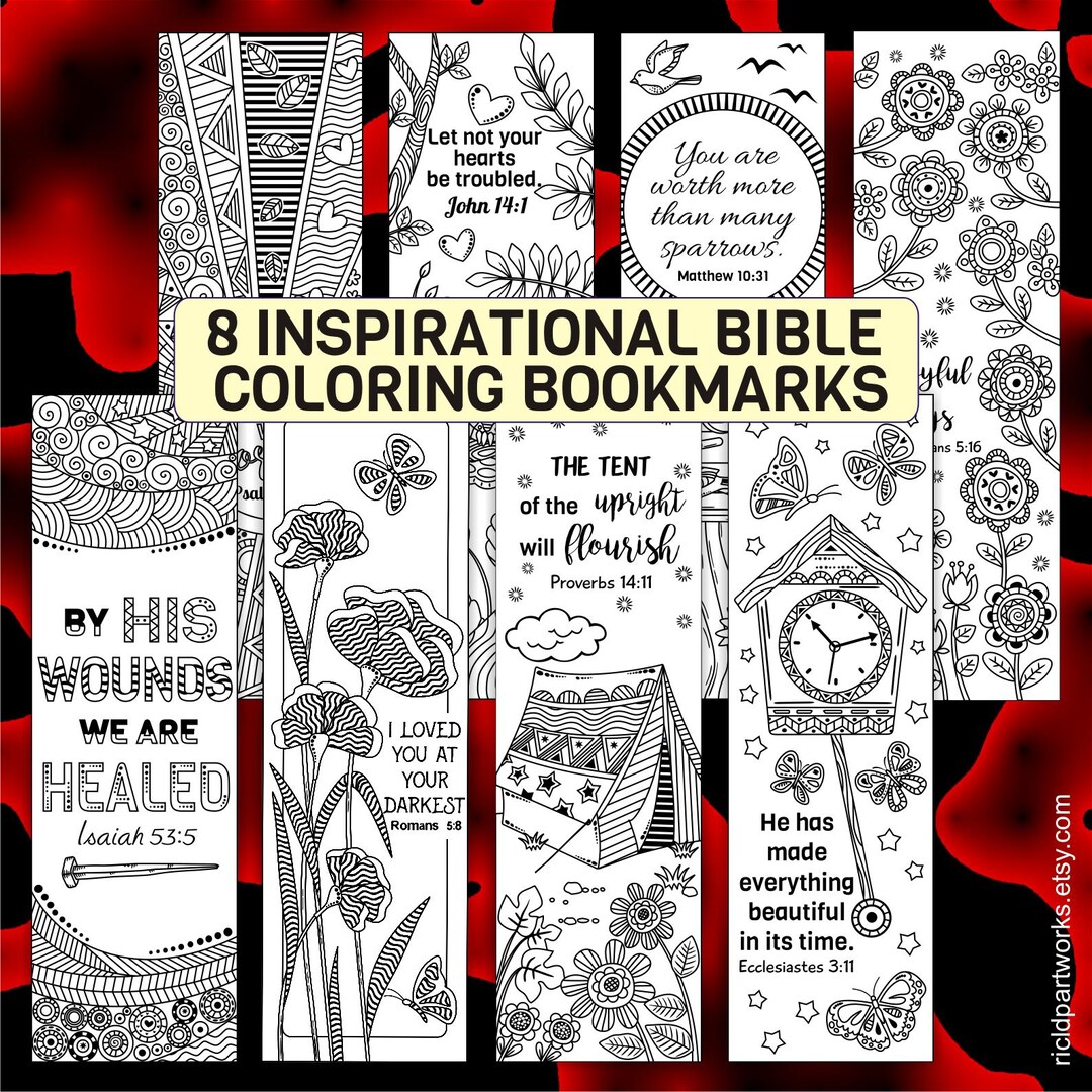 8 Inspirational Bible Verse Coloring Bookmarks: Printable Christian Art ...