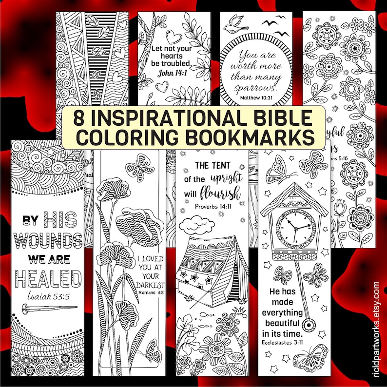 8 Inspirational Bible Verse Coloring Bookmarks: Printable Christian Art ...
