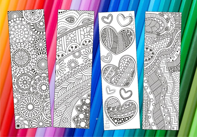 Set of 8 Coloring Zentangle Bookmarks Abstract Designs - Etsy