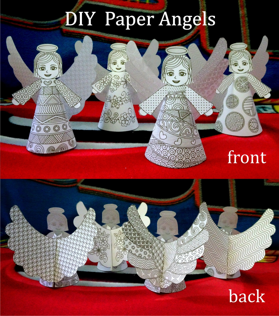 Set of 4 Coloring Paper Angels DIY Crafts Angel Decors for All ...
