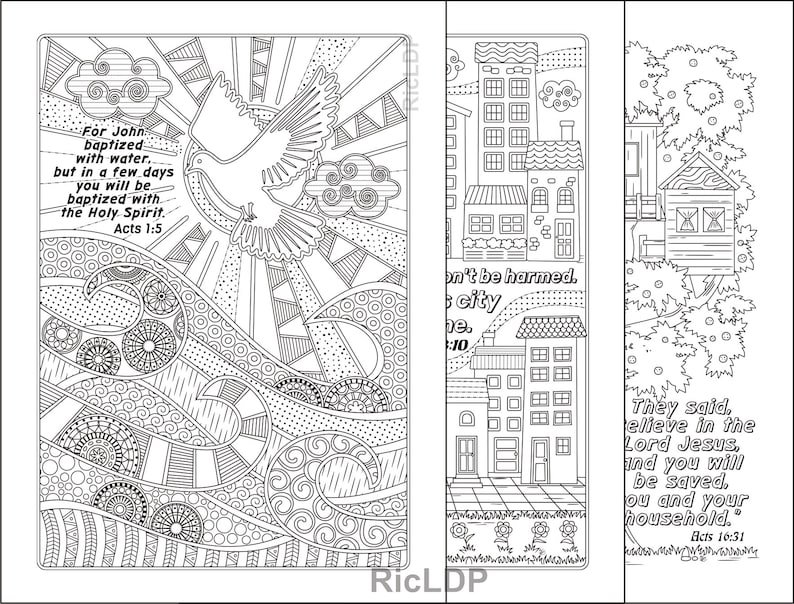 Three Bible Coloring Pages Acts 18 10 Acts 16 31 Acts 1 5 Tree House ...