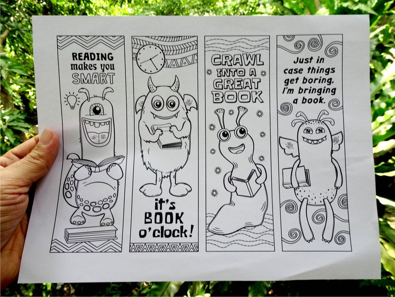 Monster Coloring Bookmarks: Printable Book-themed Messages (PDF/JPEG ...