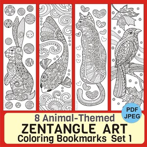 Hand-drawn Animal Coloring Bookmarks: Zen Art Doodles (PDF/JPEG) - Etsy
