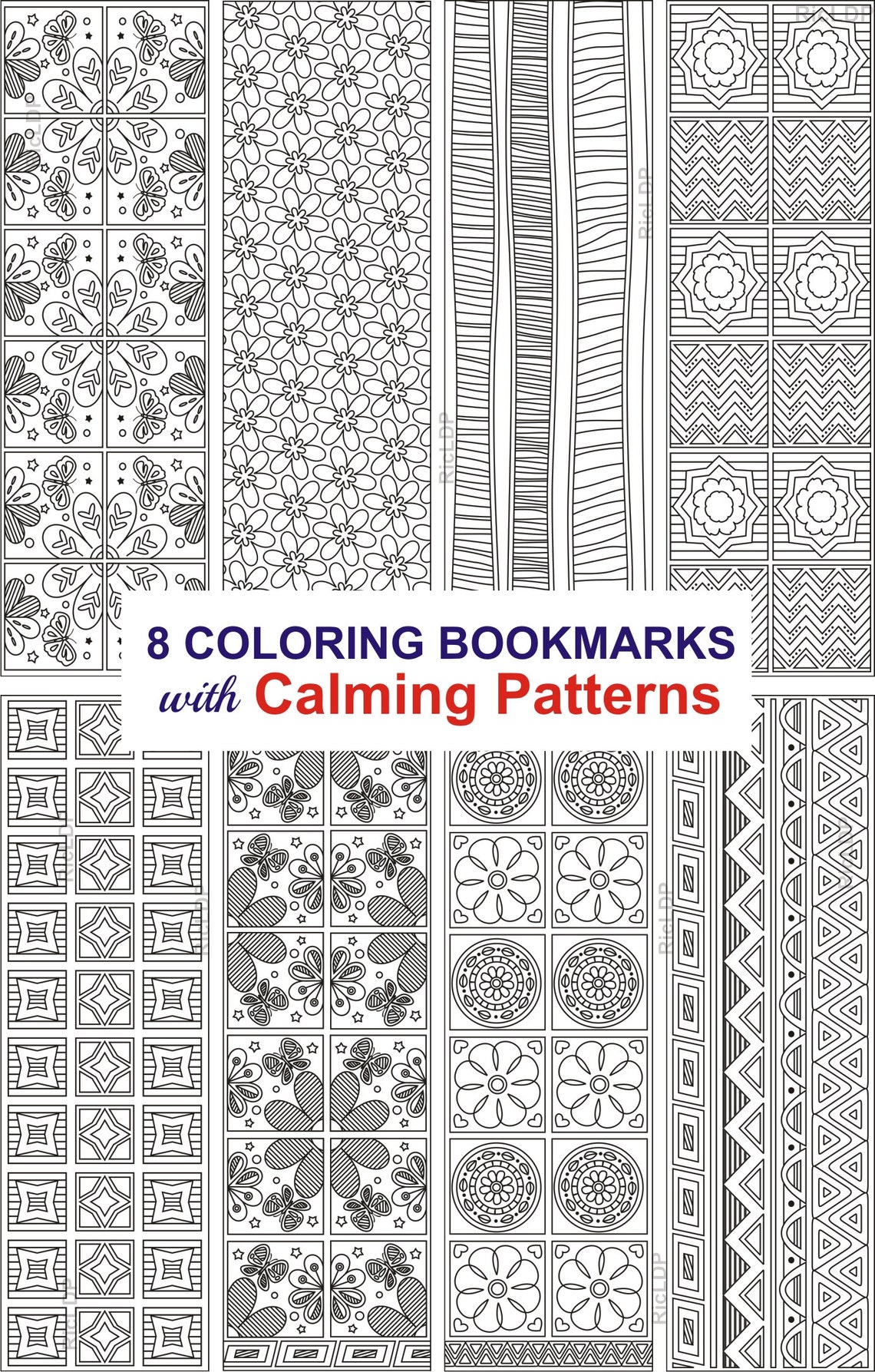 Mindfulness Coloring Bookmarks: Calming Zen Doodles, 8-pack (PDF & JPEG ...