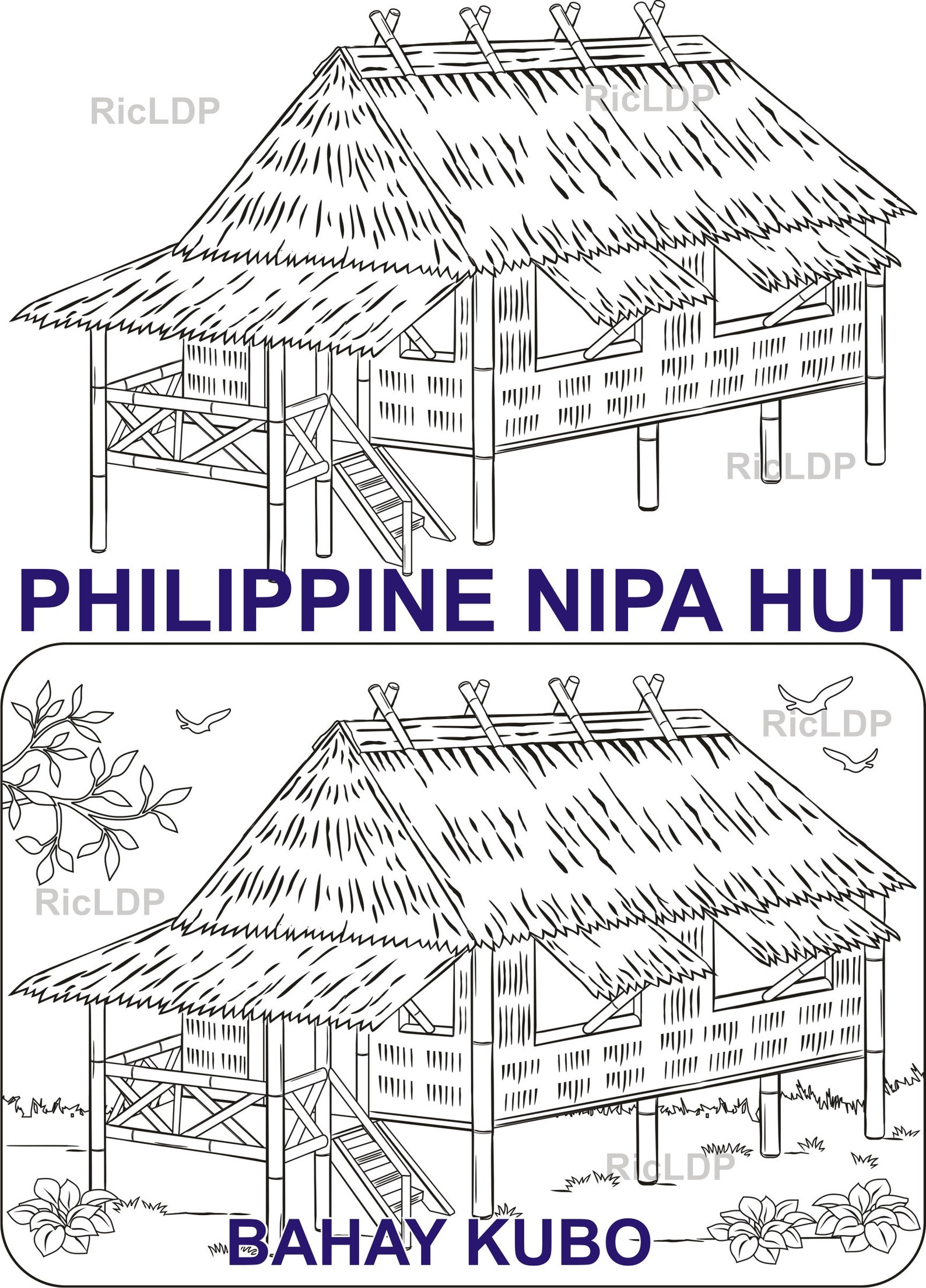 Philippine Bahay Kubo Coloring Pages: Asian Art (printable PDF) - Etsy
