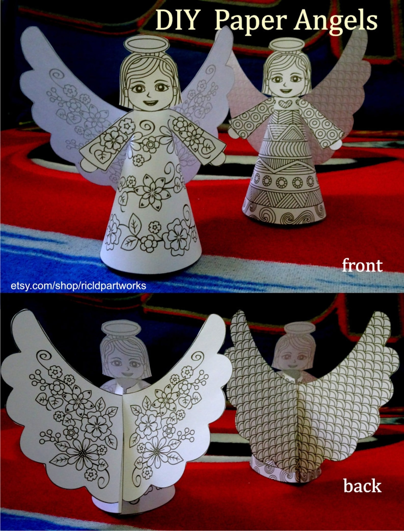 Set of 4 Coloring Paper Angels DIY Crafts Angel Decors for All ...