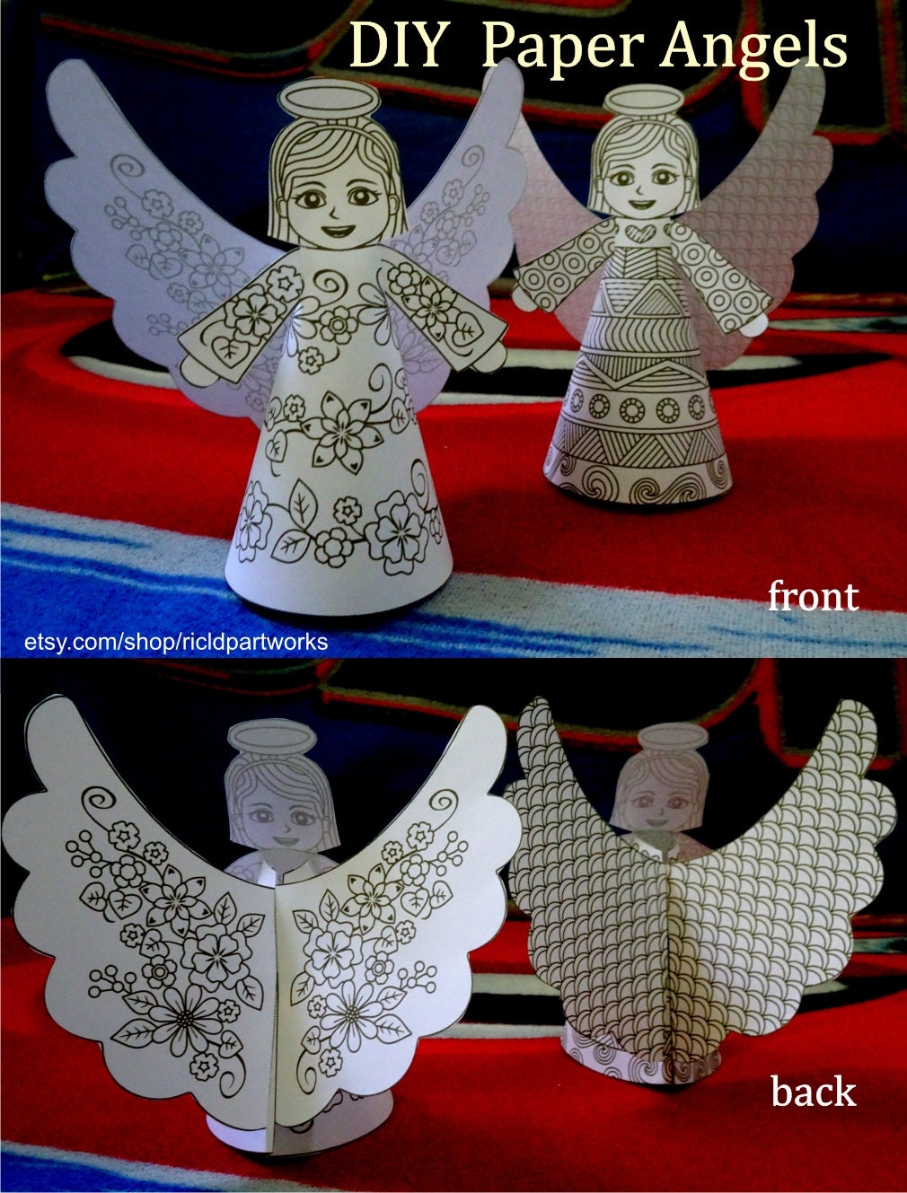 Set of 4 Coloring Paper Angels DIY Crafts Angel Decors for All ...