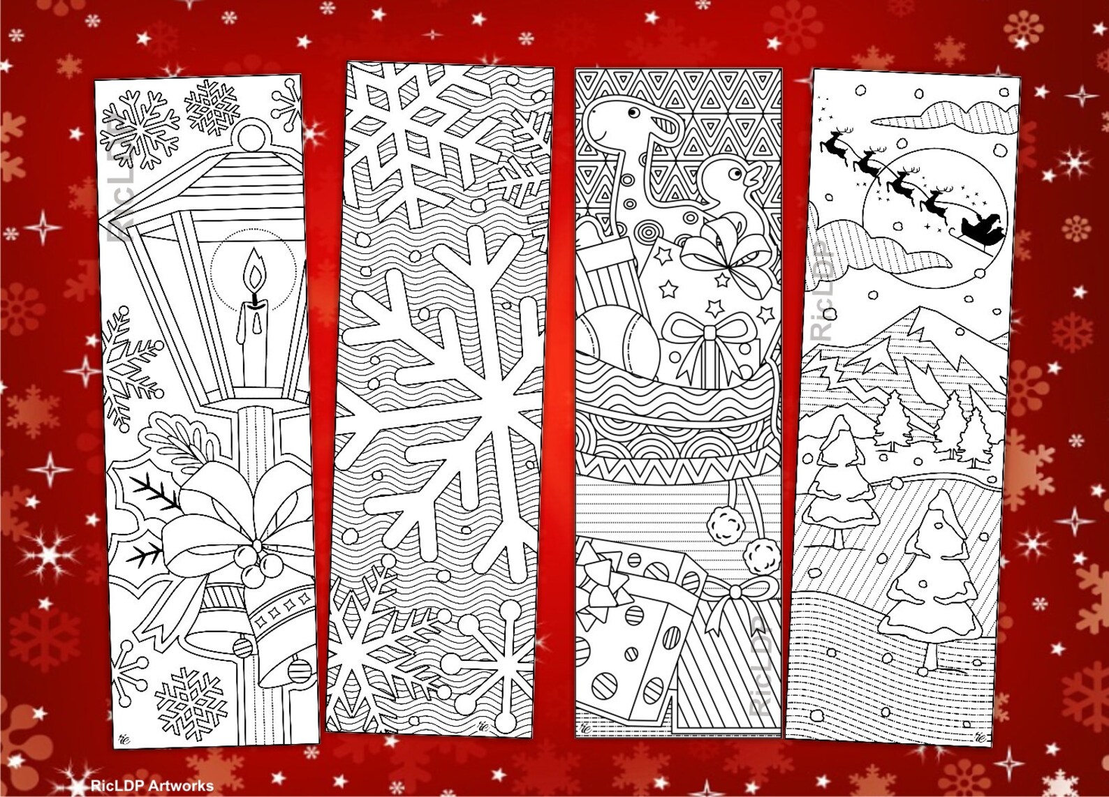 Christmas Coloring Bookmarks, Xmas Colorier Winter Snow Doodles ...