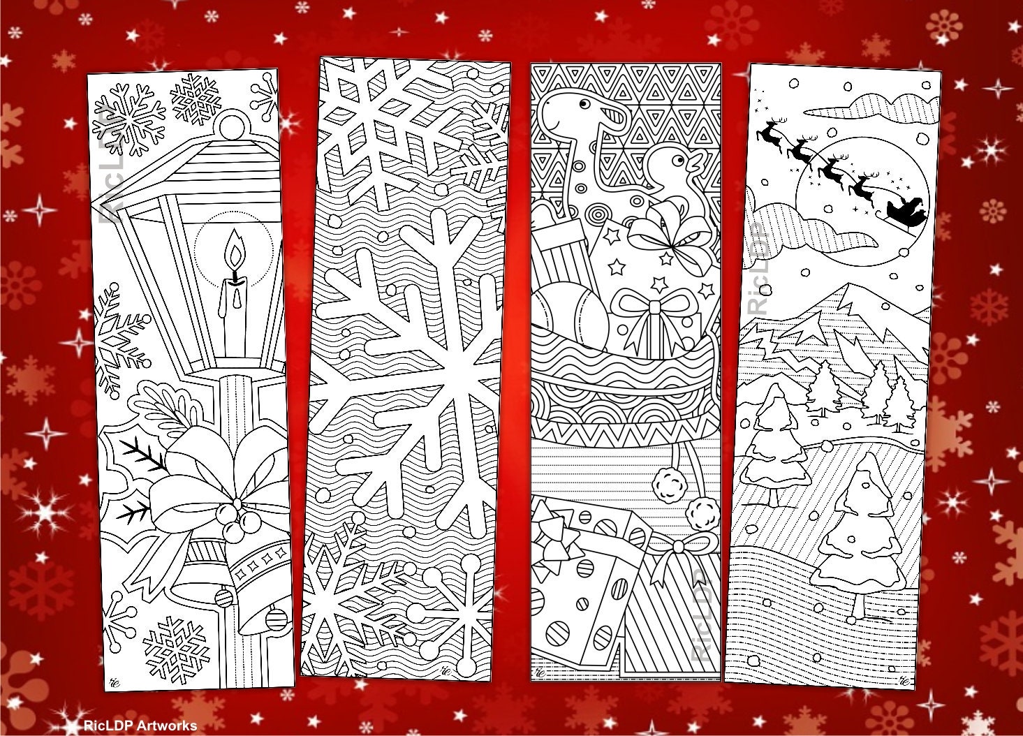 Christmas Coloring Bookmarks, Xmas Colorier Winter Snow Doodles ...