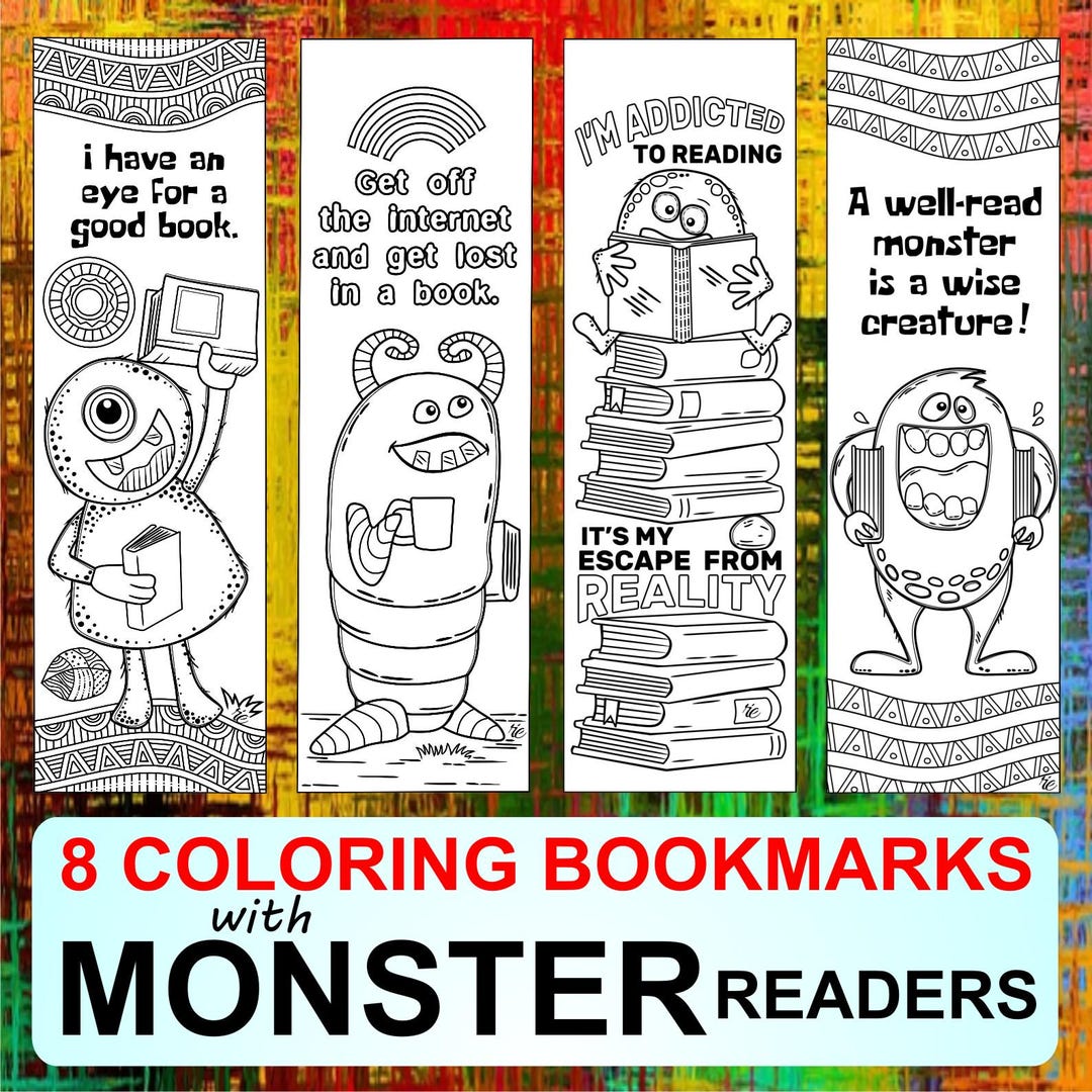 Set of 8 Playful Monster-themed Bookmarks for Kids and Teens ...