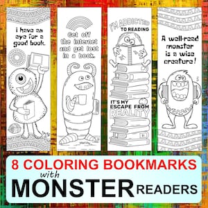 Set of 8 Playful Monster-themed Bookmarks for Kids and Teens ...
