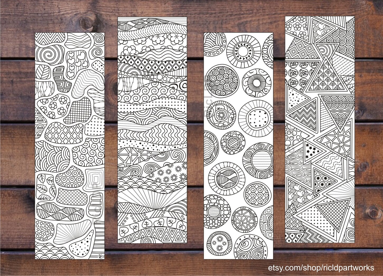 Zen Doodle Coloring Bookmarks: 8-pack Zentangle Line Art (PDF & JPEG ...