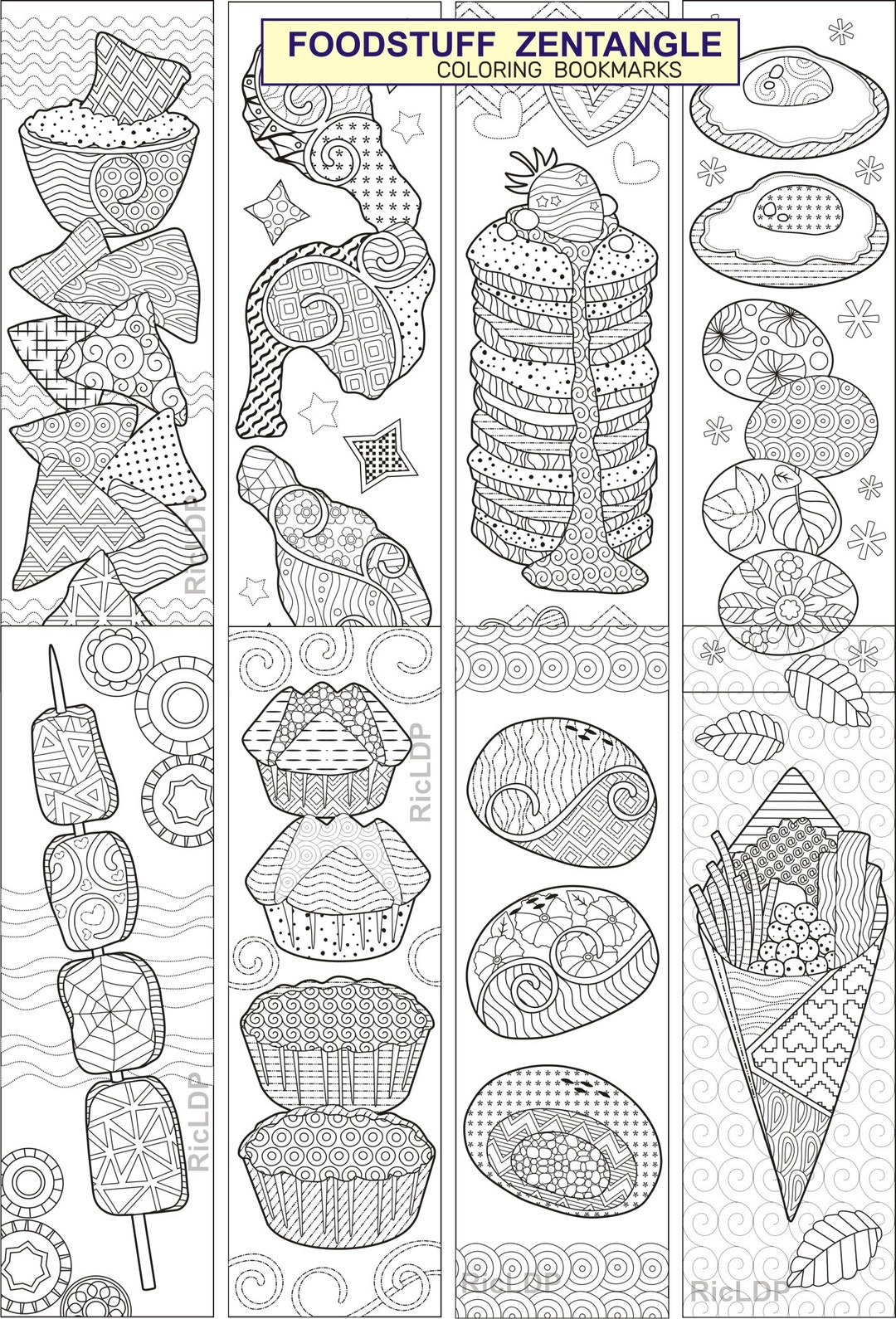 Food Doodle Coloring Bookmarks Lineart Fried Chicken Eggs Pancakes ...