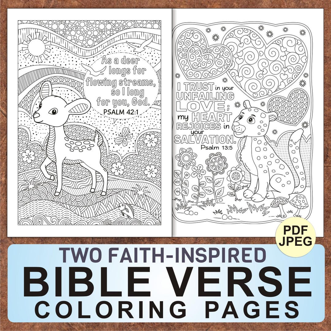 Two Faith Inspired Bible Coloring Pages, Animal Themed Scripture Arts ...