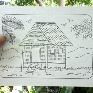 Philippine Nipa Hut Coloring Pages Bahay Kubo Native House Bamboo Stilt ...