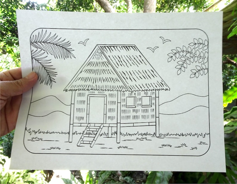Philippine Bahay Kubo Coloring Pages: Asian Art (printable PDF) - Etsy