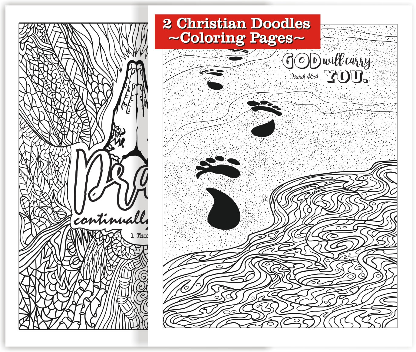 Two-page Christian Doodles Coloring Pages on Faith and - Etsy