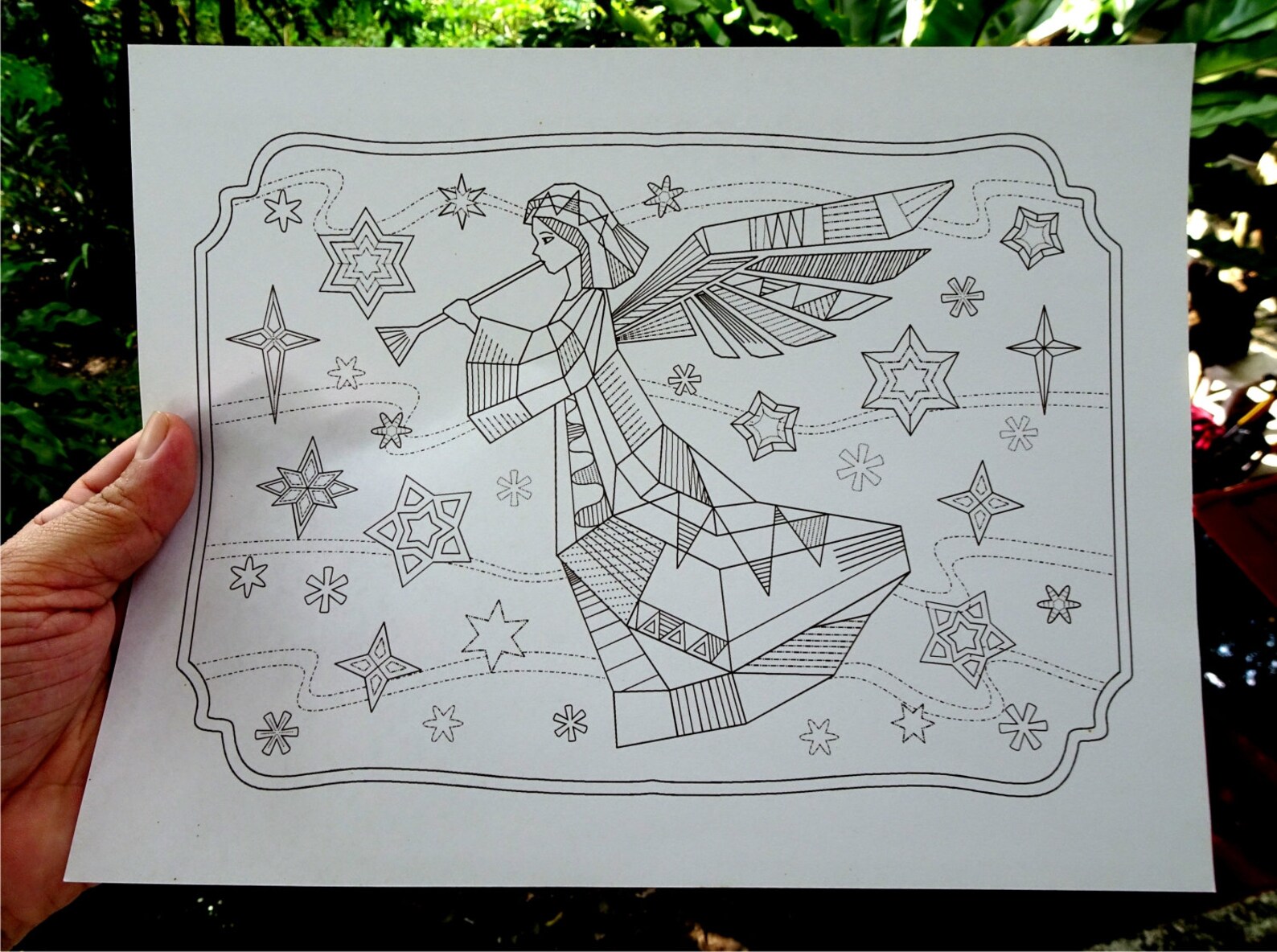 Set of 3 Christmas Zentangle Pages Nativity Drawing Angel With Trumpet ...
