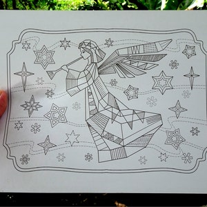 Set of 3 Christmas Zentangle Pages Nativity Drawing Angel With Trumpet ...